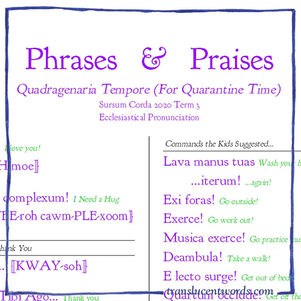 "Phrases & Praises, Quarantine Edition" - Translucent Words